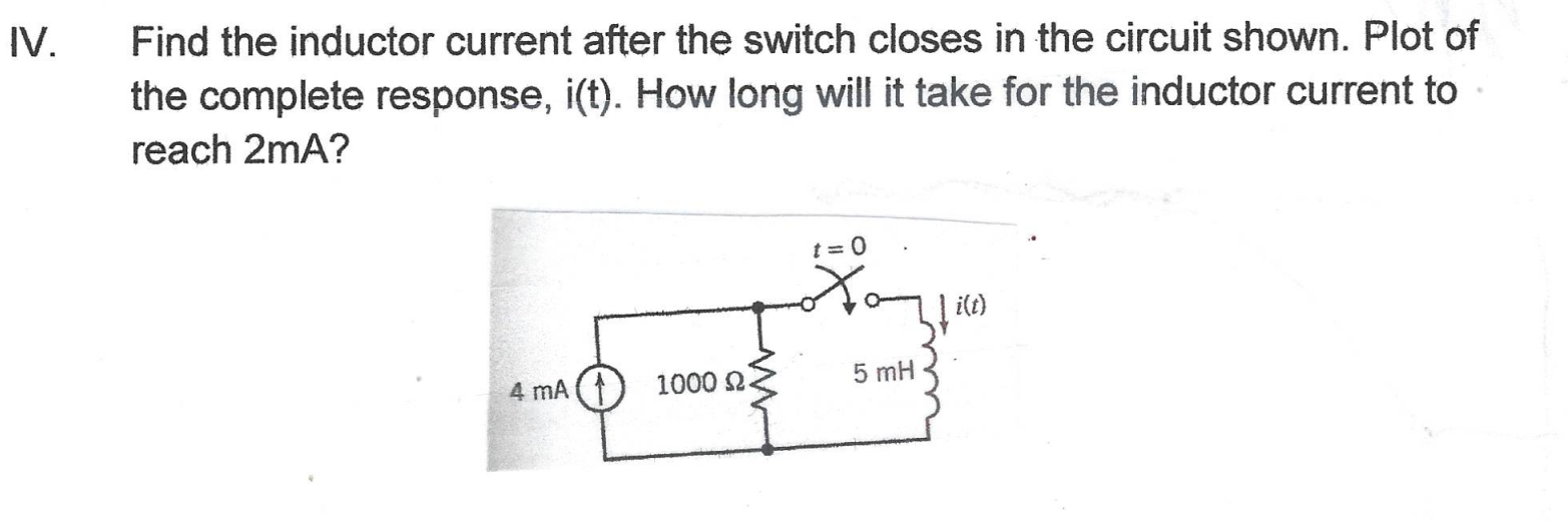 Solved Find the inductor current after the switch closes in | Chegg.com