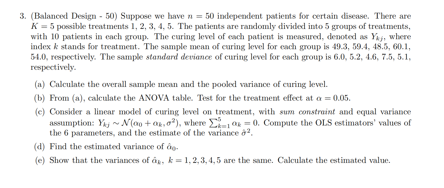 Solved (Balanced Design - 50) ﻿Suppose we have n=50 | Chegg.com