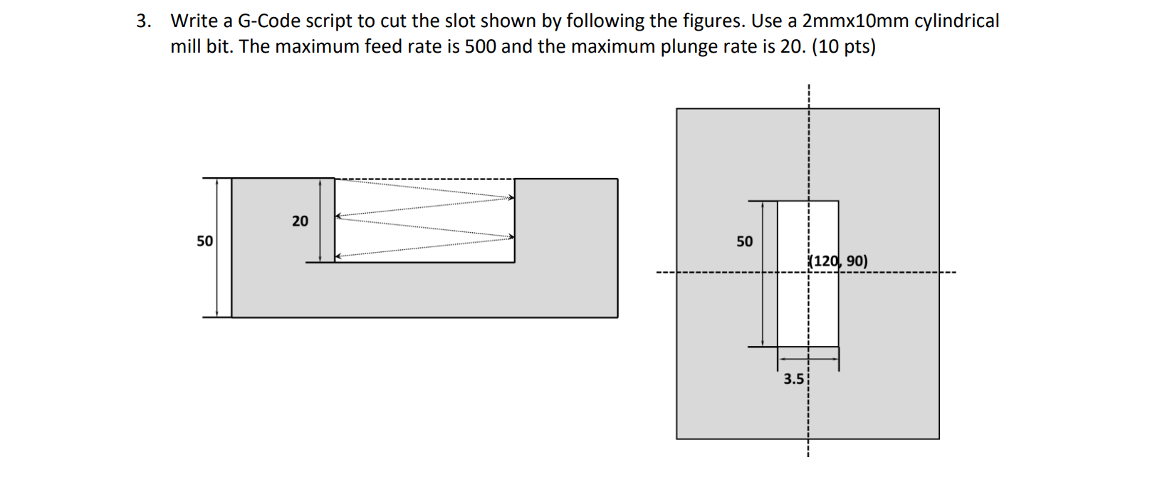 Solved 3. Write a G-Code script to cut the slot shown by | Chegg.com