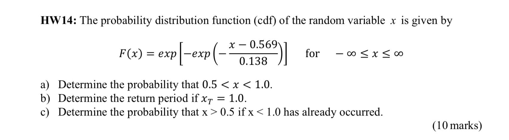 Solved HW14: The probability distribution function (cdf) of | Chegg.com