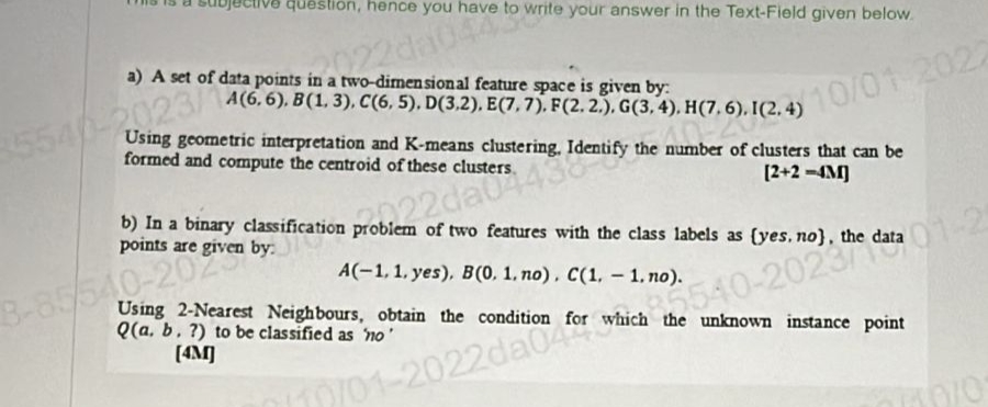 Solved a) A set of data points in a two-dimensional feature | Chegg.com