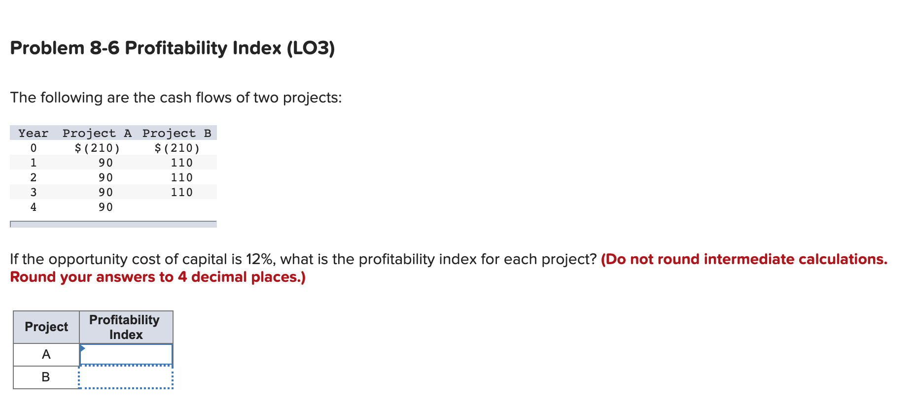 Solved Problem 8-6 Profitability Index (LO3) The following | Chegg.com