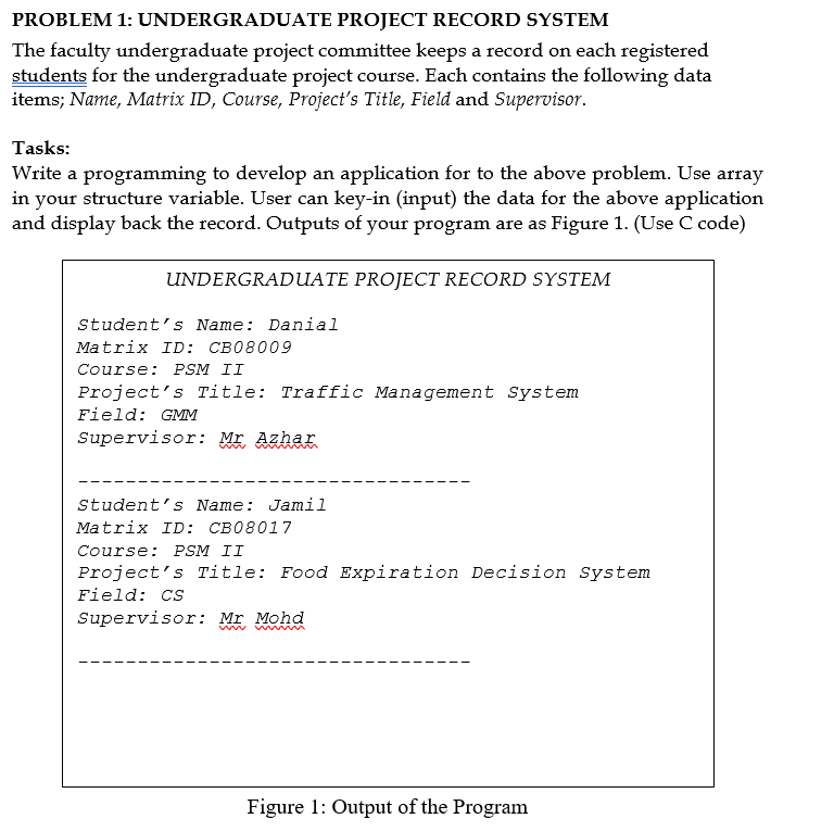 Solved PROBLEM 1: UNDERGRADUATE PROJECT RECORD SYSTEM The | Chegg.com