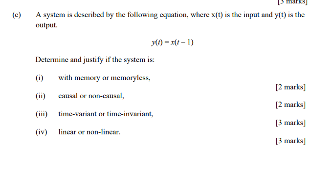 Solved c) A system is described by the following equation, | Chegg.com