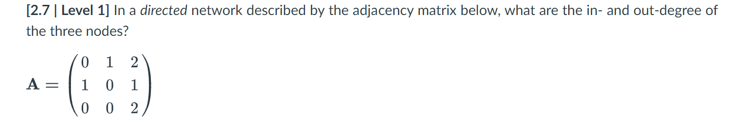 Solved In a directed network described by the adjacency | Chegg.com