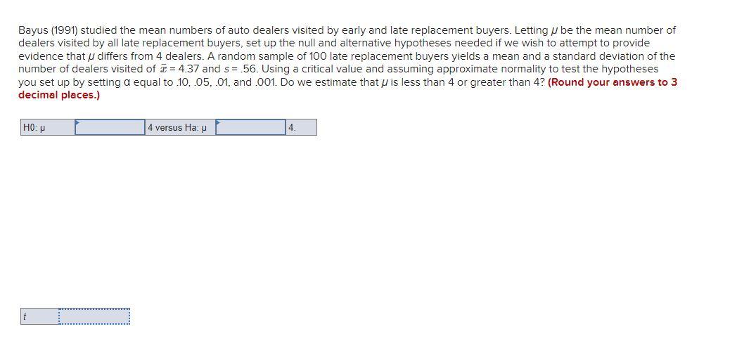 Solved Bayus (1991) studied the mean numbers of auto dealers | Chegg.com