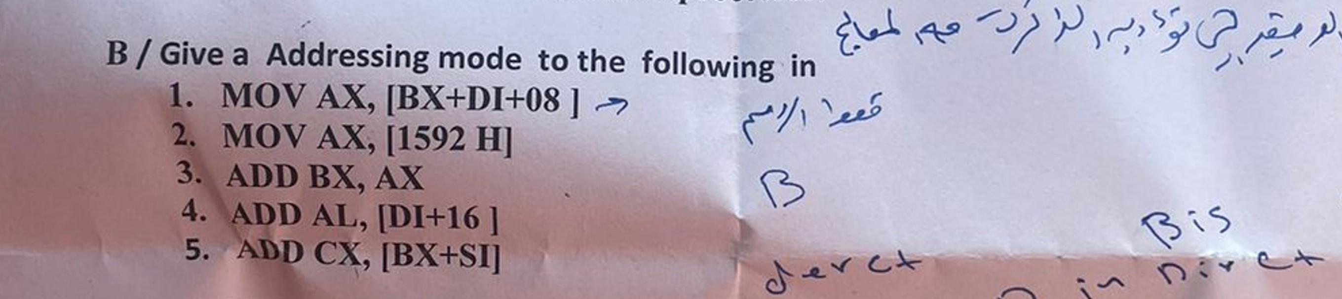 Solved B / ﻿Give a Addressing mode to the following inMOV | Chegg.com