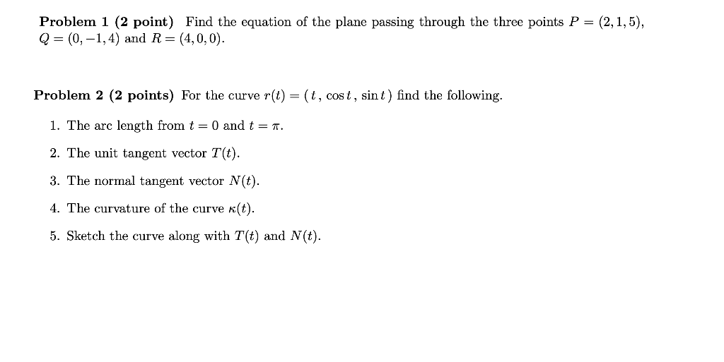 Solved Problem 1 (2 point) Find the equation of the plane | Chegg.com