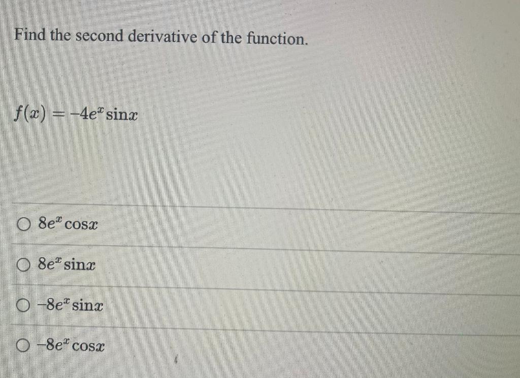 Solved Find the second derivative of the function. | Chegg.com