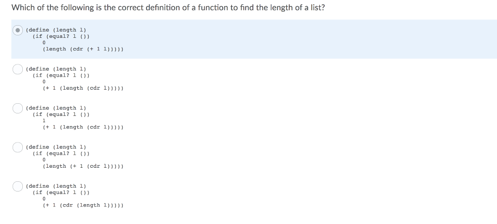 Solved (Scheme language) Which of the following is the | Chegg.com
