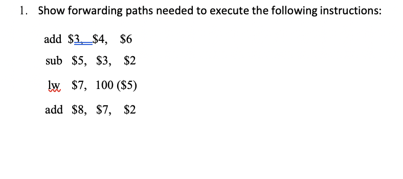 Solved 1. Show forwarding paths needed to execute the | Chegg.com