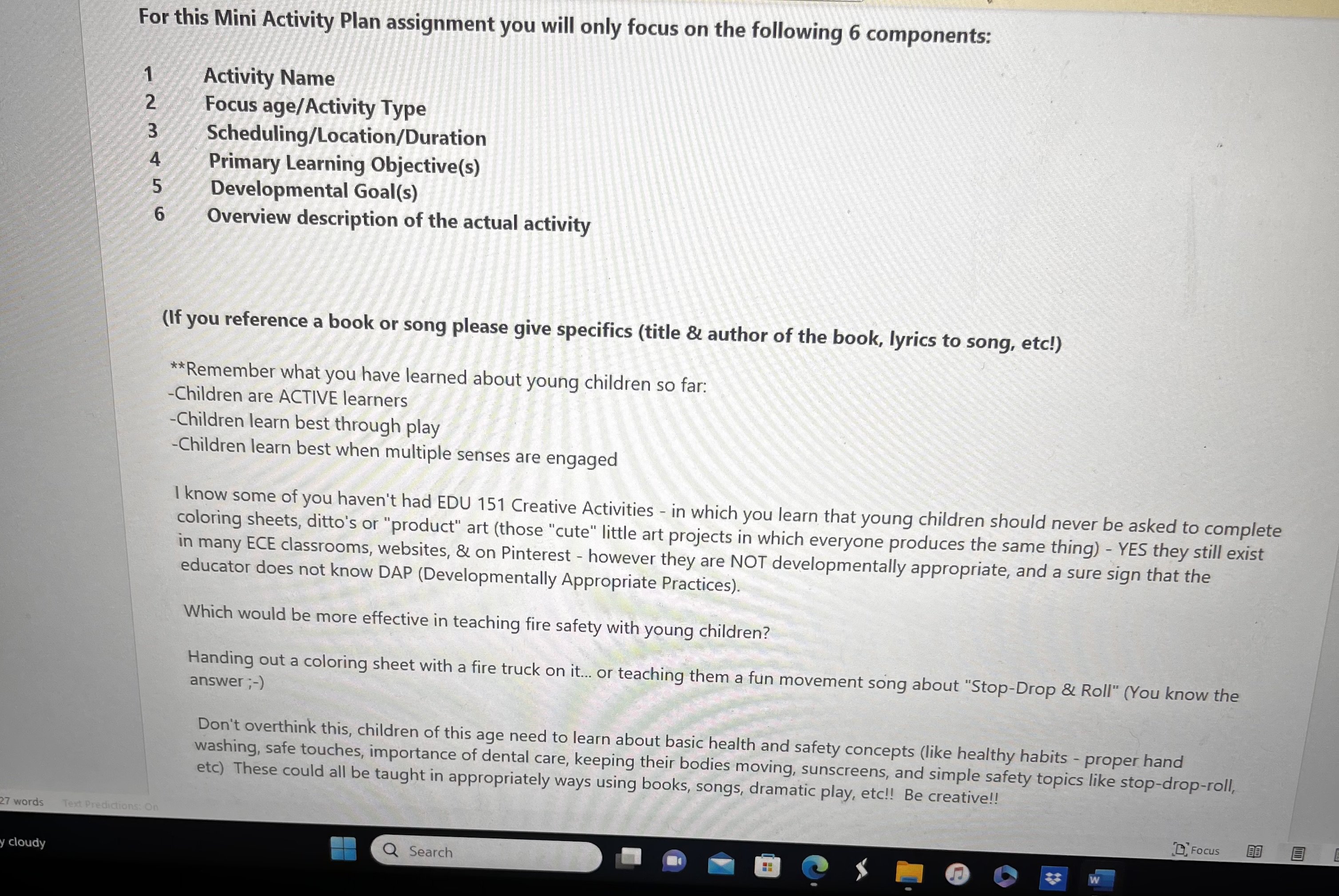 Solved For this Mini Activity Plan assignment you will only | Chegg.com