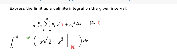 Solved Express the limit as a definite integral on the given | Chegg.com