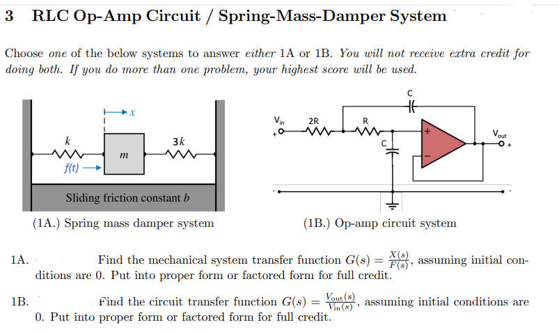 Solved 3 RLC Op-Amp Circuit / Spring-Mass-Damper System | Chegg.com