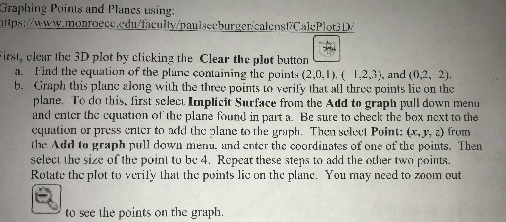 Solved Graphing Points and Planes using: | Chegg.com