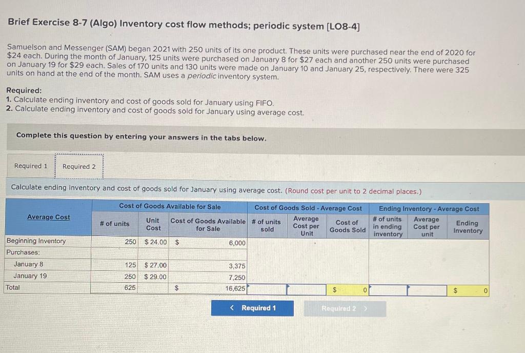 Solved Brief Exercise 8-7 (Algo) Inventory cost flow | Chegg.com