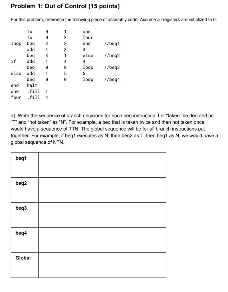 Problem 1: Out of Control (15 points) For this | Chegg.com