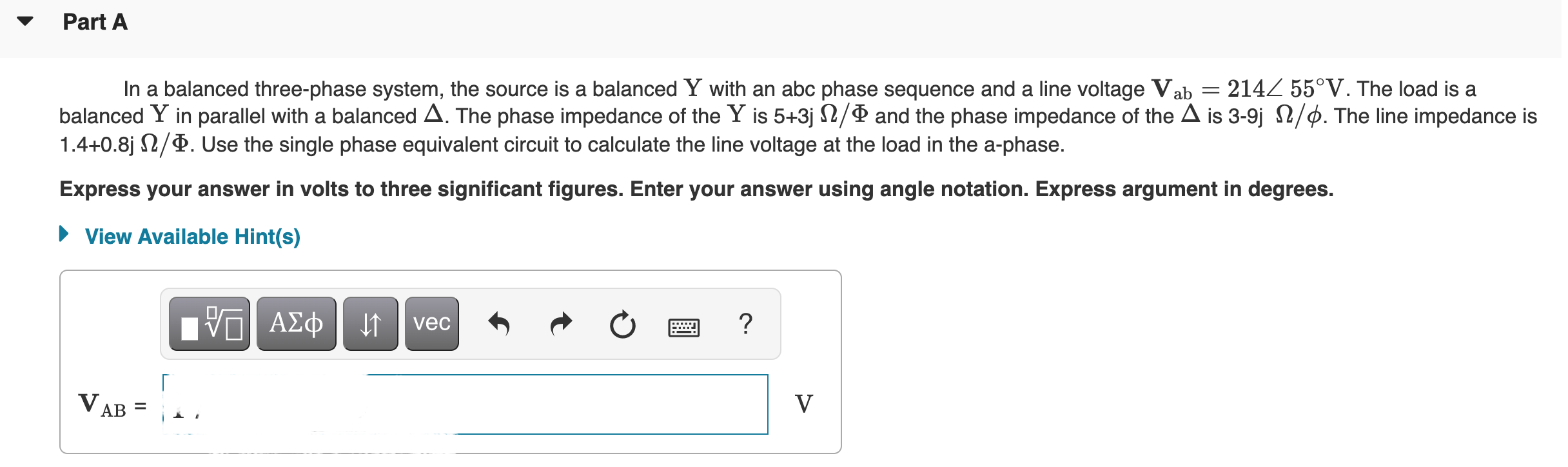 Solved Part A In a balanced three-phase system, the source | Chegg.com