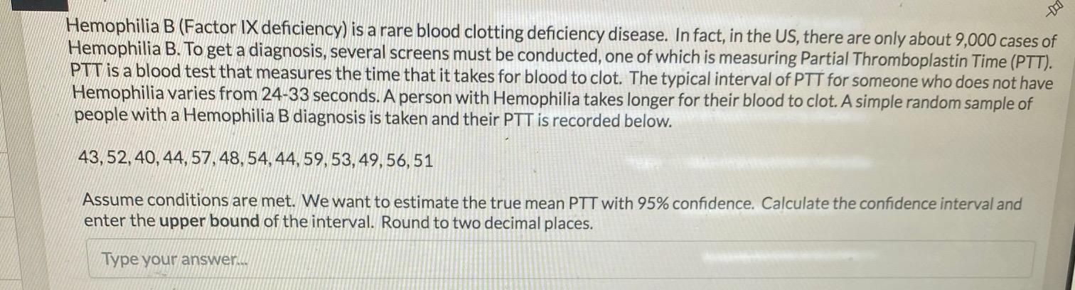 Solved Hemophilia B (Factor IX deficiency) is a rare blood | Chegg.com