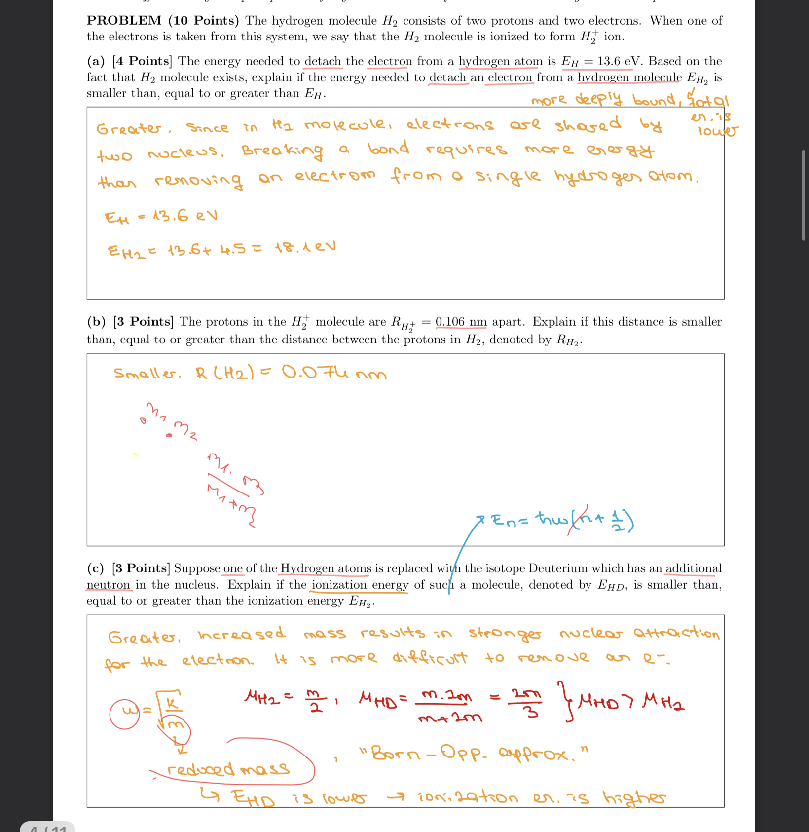 Solved PROBLEM (10 ﻿Points) ﻿The hydrogen molecule H2 | Chegg.com