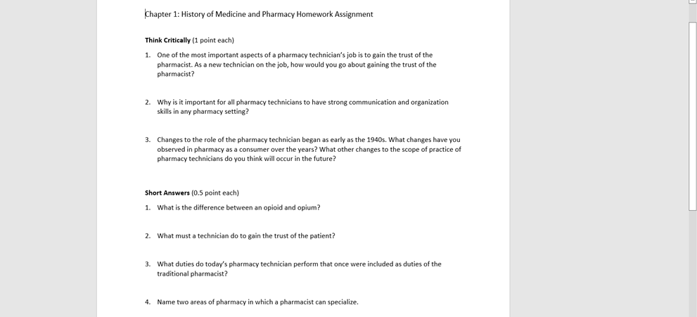 Solved Chapter 1: History of Medicine and Pharmacy Homework | Chegg.com