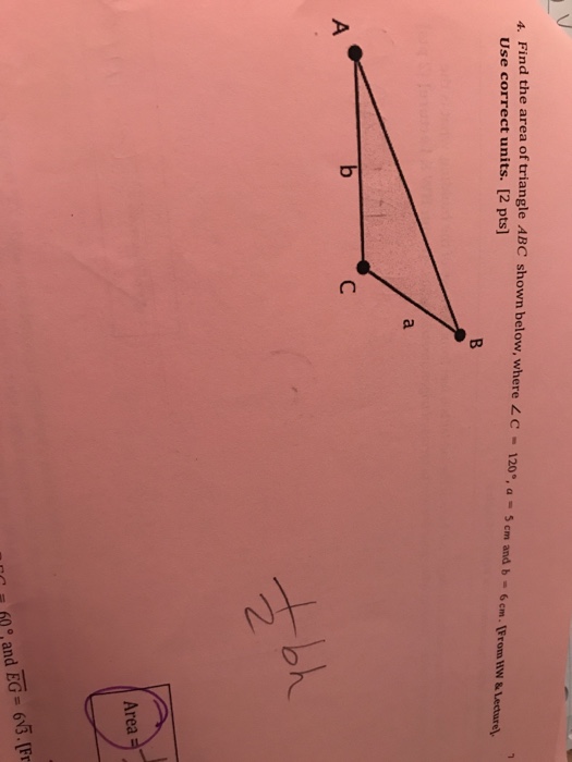 Solved Find the area of triangle ABC shown below, where | Chegg.com