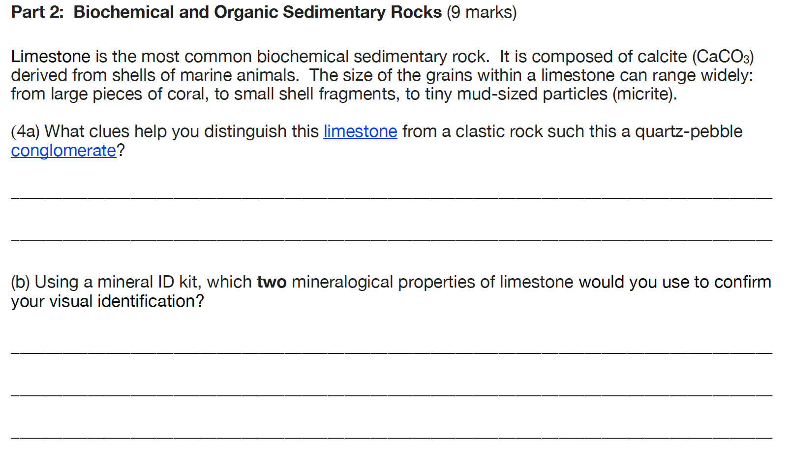 Solved Part 2: Biochemical and Organic Sedimentary Rocks (9 | Chegg.com