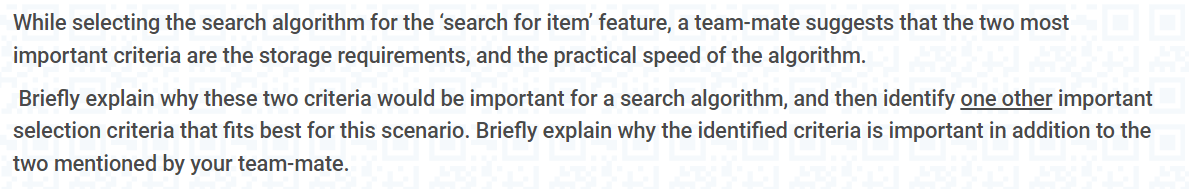Solved While selecting the search algorithm for the 'search | Chegg.com