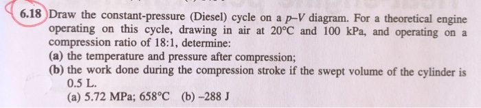 Solved 6.18 Draw the constant-pressure (Diesel) cycle on a | Chegg.com