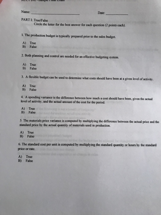 Solved True/False Circle the letter for the best answer for | Chegg.com