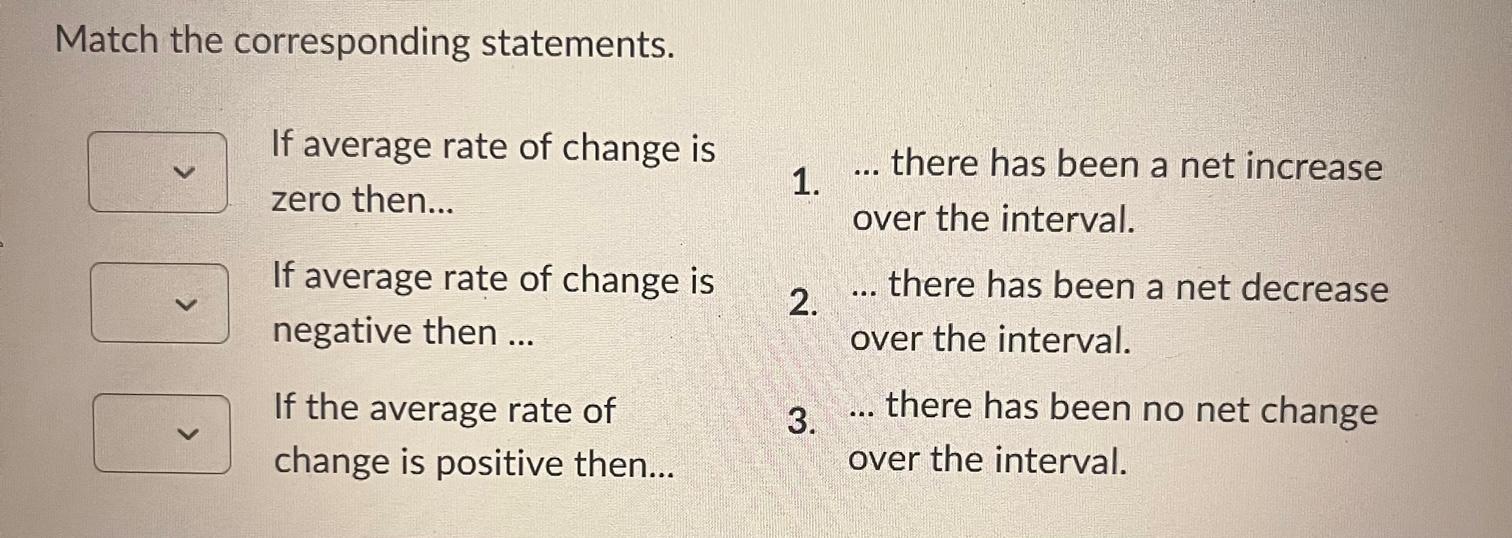 Solved Match the corresponding statements. If average rate | Chegg.com