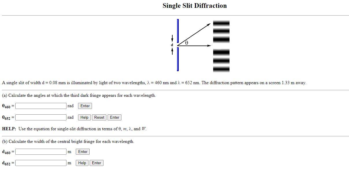Solved Single Slit Diffraction A single slit of width d = | Chegg.com