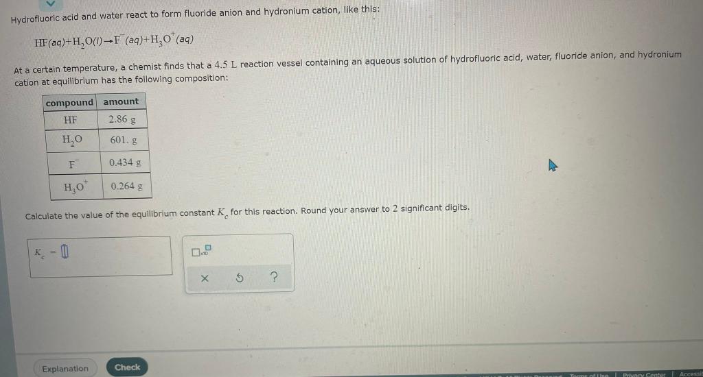 Solved Hydrofluoric acid and water react to form fluoride | Chegg.com