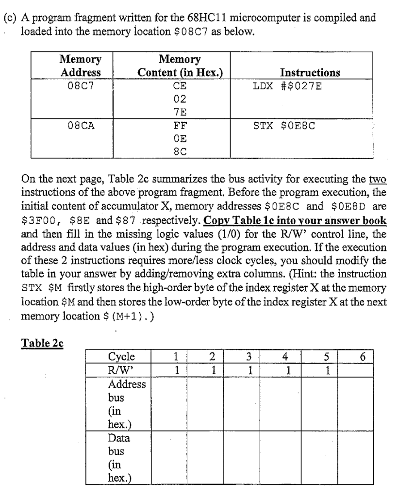(c) A program fragment written for the 68HC11 | Chegg.com