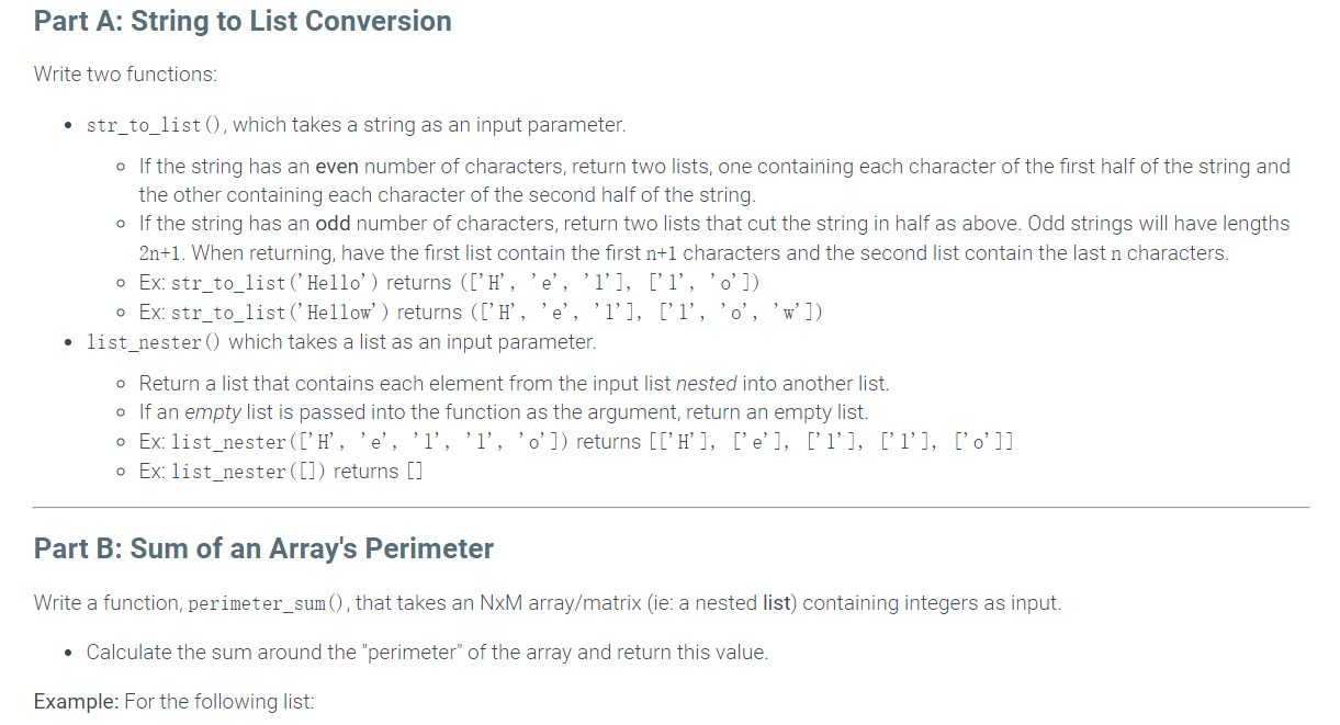 Solved Part A: String to List Conversion Write two | Chegg.com