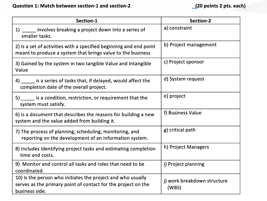 Solved Question 1: Match between section-1 and section-2 | Chegg.com