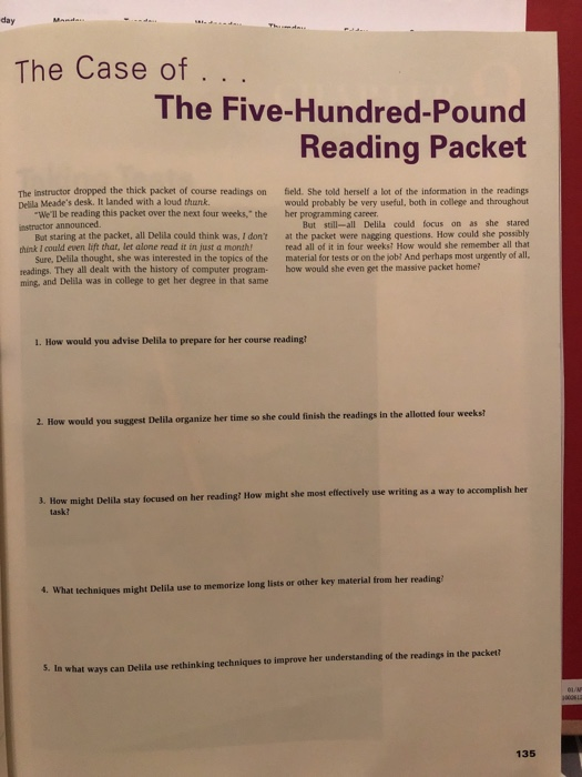 day The Case of . .. The Five-Hundred-Pound Reading | Chegg.com