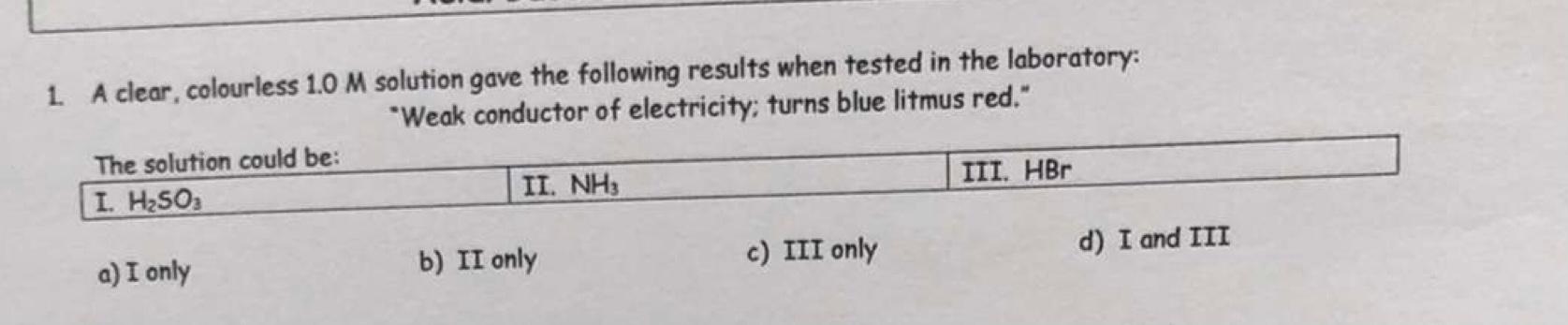 Solved 1. A clear, colourless 1.0 M solution gave the | Chegg.com