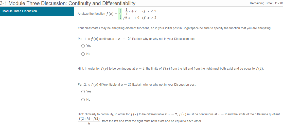 Solved Remaining Time: 112:08 3-1 Module Three Discussion: | Chegg.com