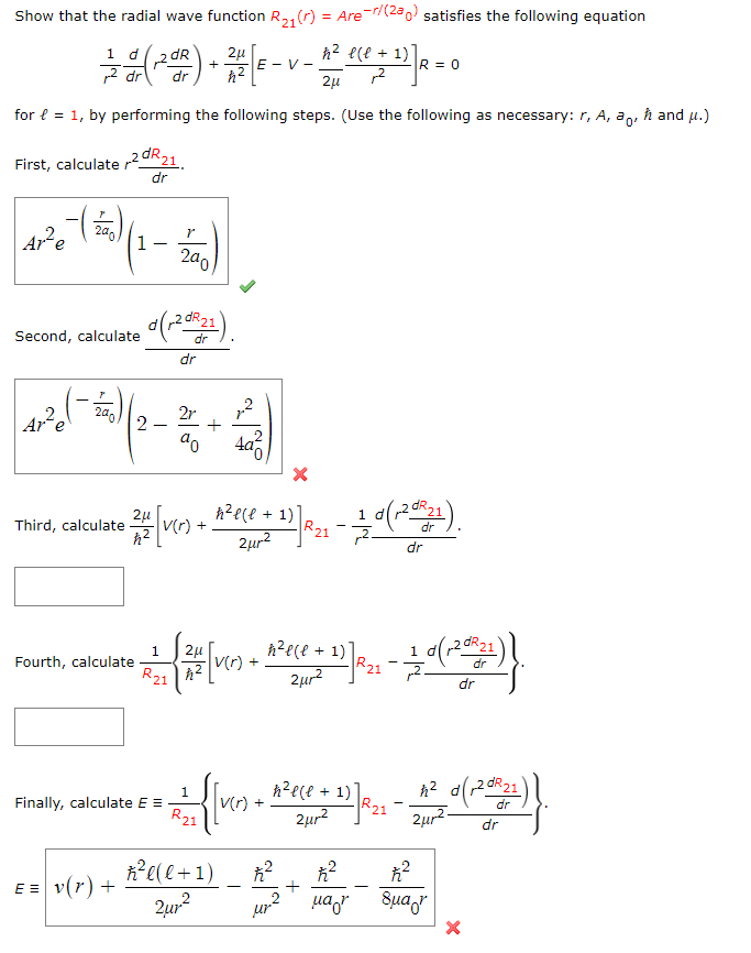 Solved Show That The Radial Wave Function R21 R Are