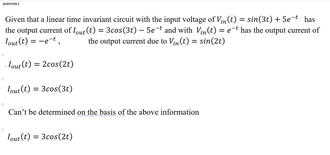 Solved Given that a linear time invariant circuit with the | Chegg.com