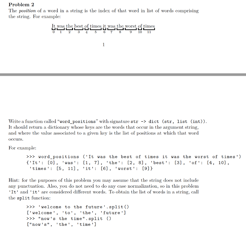 Solved Problem 2 The position of a word in a string is the | Chegg.com