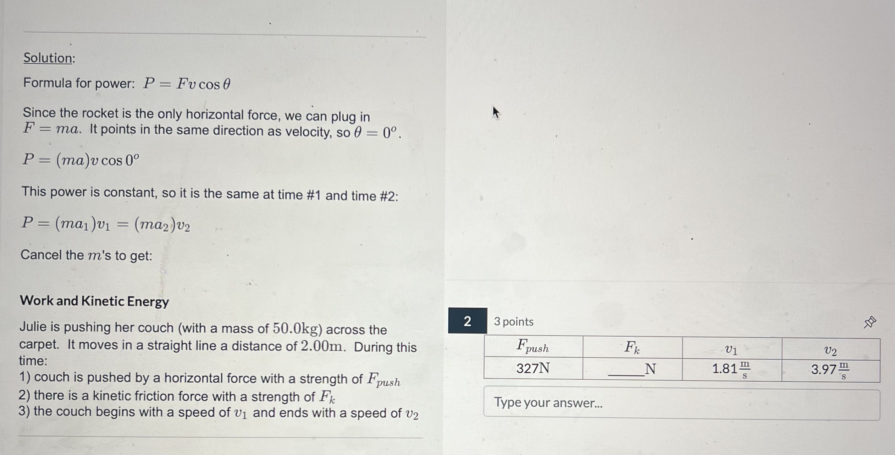Solved Formula for power: P=Fvcosθ Since the rocket is the | Chegg.com
