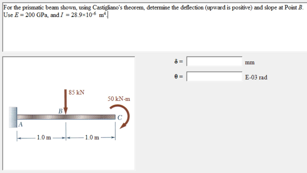 Solved For the prismatic beam shown, using Castigliano's | Chegg.com