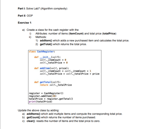 Solved Part I: Solve Lab7 (Algorithm complexity) Part II: | Chegg.com