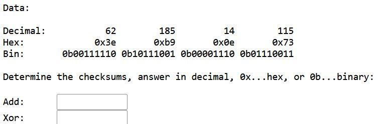 Solved Determine the checksums, answer in decimal, θx.. hex, | Chegg.com