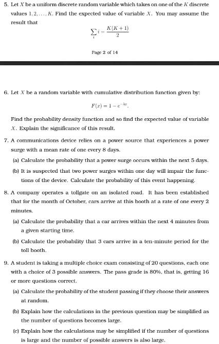Solved 5. Let X be a uniform discrete random variable which | Chegg.com