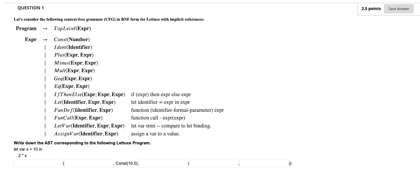 Solved QUESTION 1 2.5 points Save Answer Let's consider the | Chegg.com