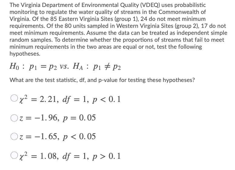 Solved The Virginia Department of Environmental Quality | Chegg.com