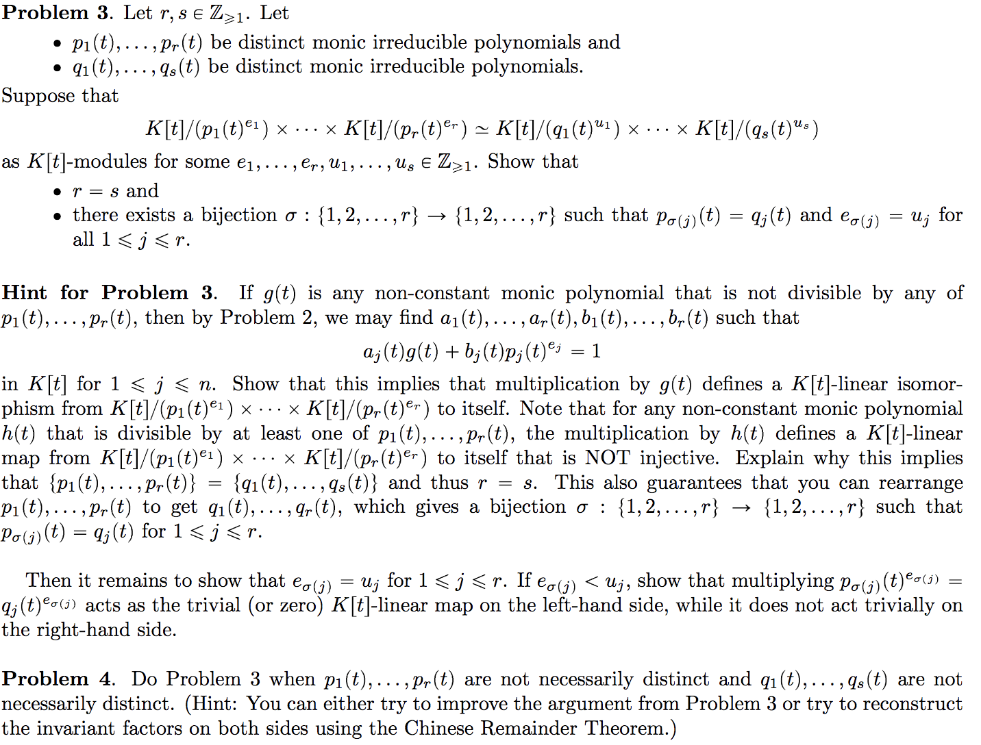 Solved Problem 3. Let r,s∈Z⩾1. Let - p1(t),…,pr(t) be | Chegg.com